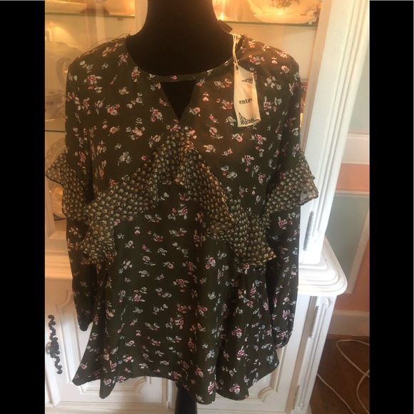 entro | Tops | Olive Green Floral Print Blouse Small | Poshmark